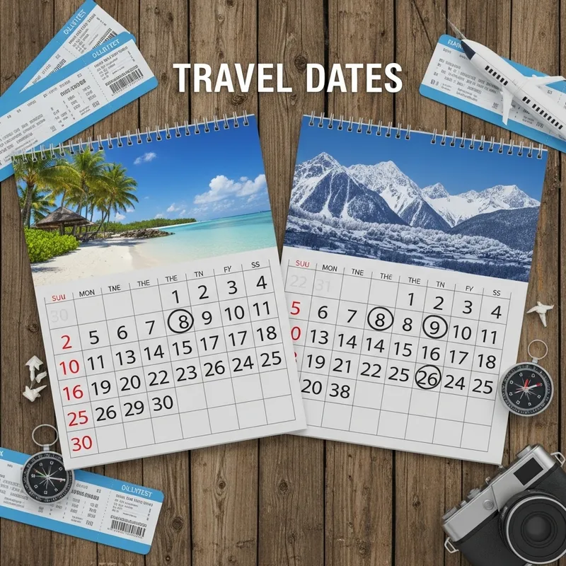 Travel Dates - Beach & Snowy Mountains | AI Art Generator | Easy-Peasy.AI