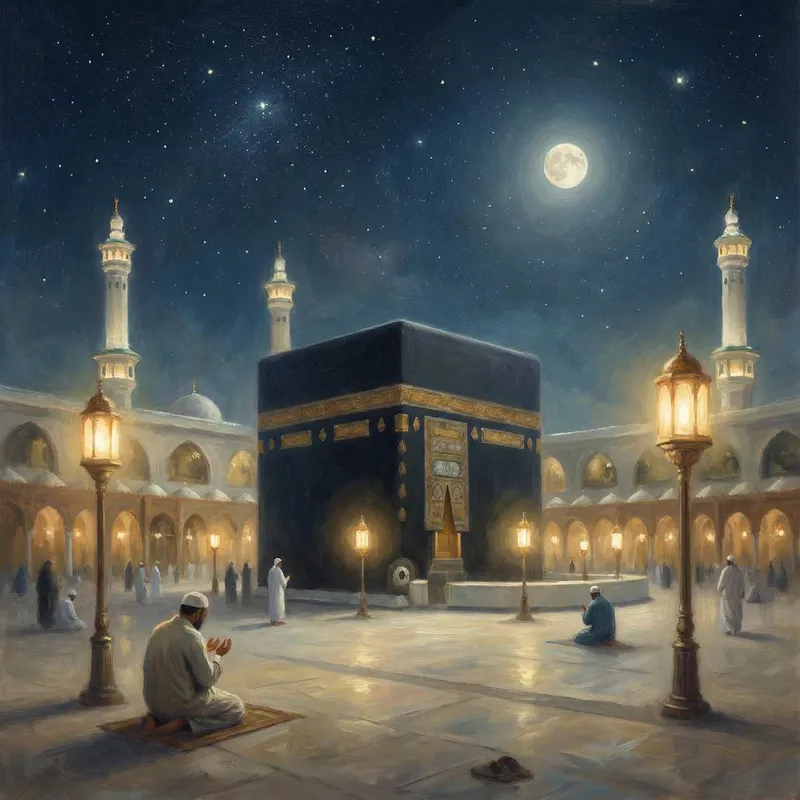Peaceful Night in Mecca with Starlit Sky | AI Art Generator | Easy-Peasy.AI