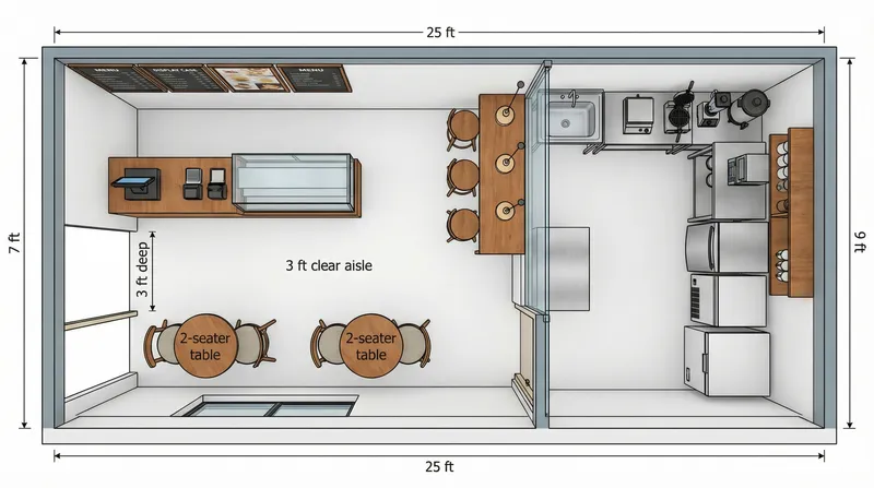 Dessert Café Floor Plan Design - 12x25 ft Shop | AI Art Generator ...