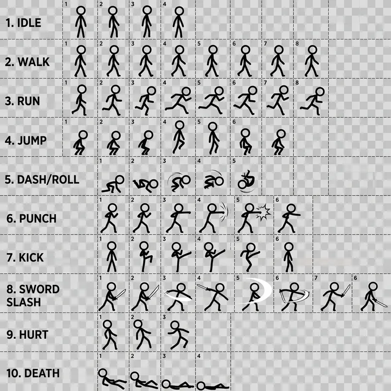 Stickman Sprite Sheet With Movement Attacks AI Art Generator Easy Stickman Sprite Sheet With Movement Attacks AI Art Generator Easy