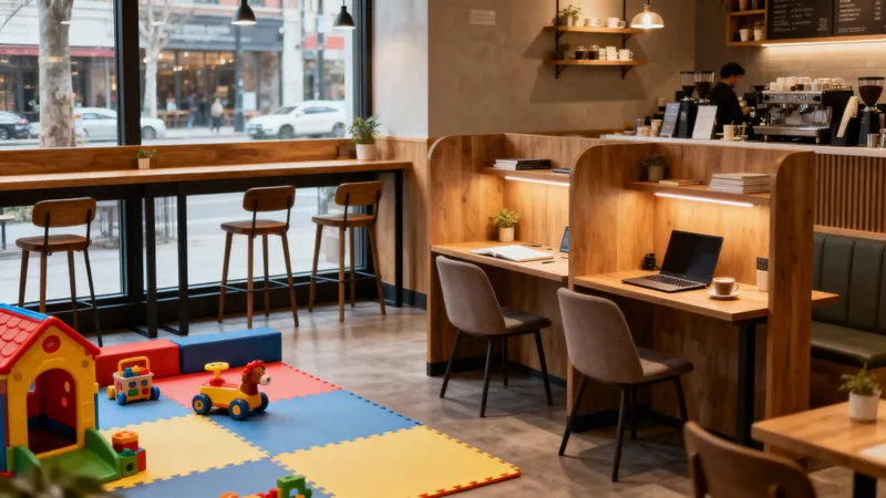 Cozy Urban Coffee Shop with Study Space & Playground | AI Art Generator ...