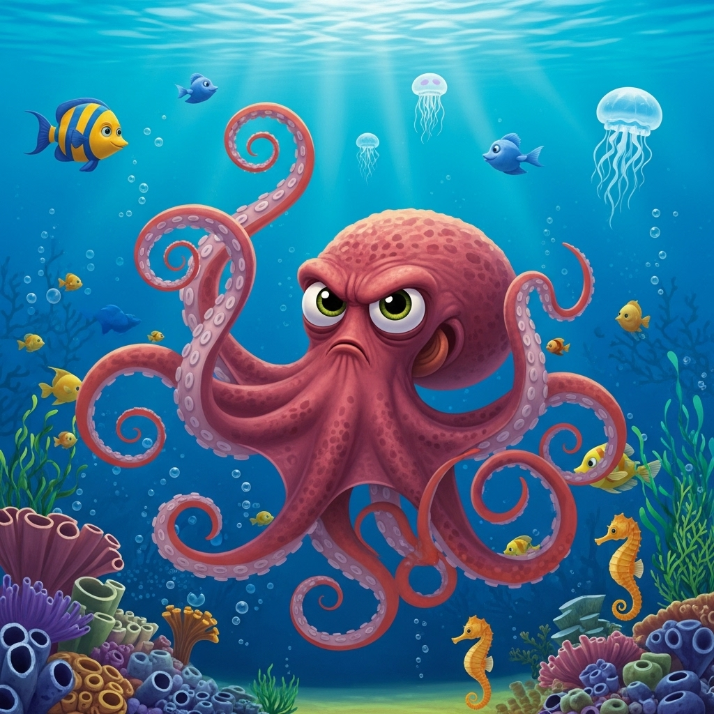 Octopus In Ocean Cartoon