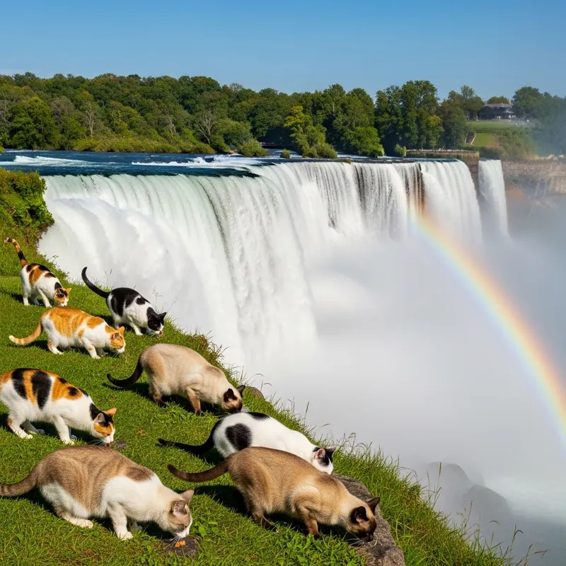 Cats Drinking Water from Niagara Waterfall | AI Art Generator | Easy ...