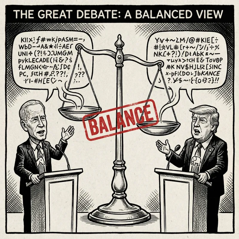 Balanced Debate in Satirical Political Cartoon | AI Art Generator ...