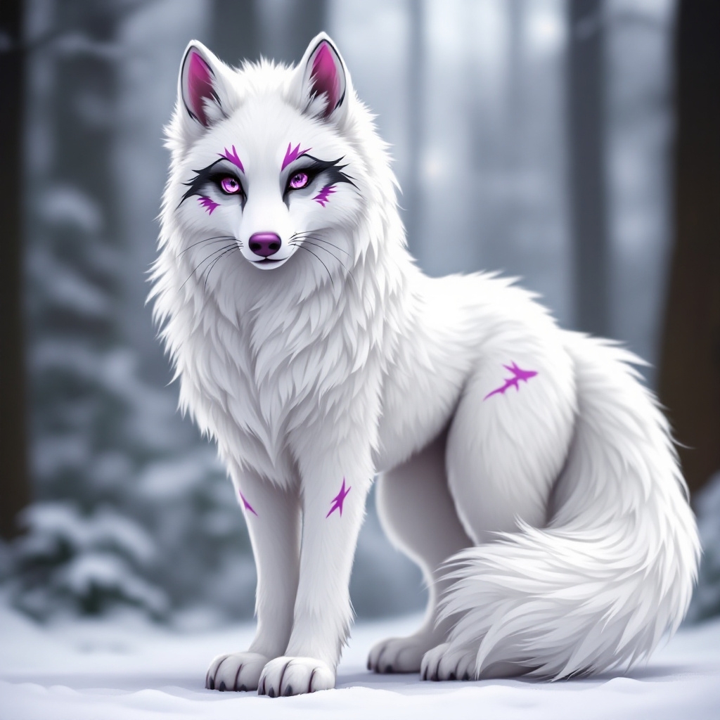 Anime White Wolf With Red Markings