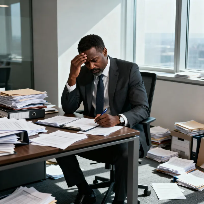 Stressed Executive in a Cluttered Office | AI Art Generator | Easy-Peasy.AI