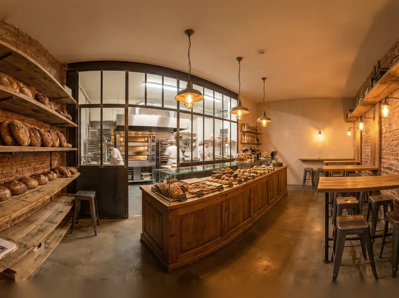 360° Rustic Bakery-Café Interior Design | AI Art Generator | Easy-Peasy.AI