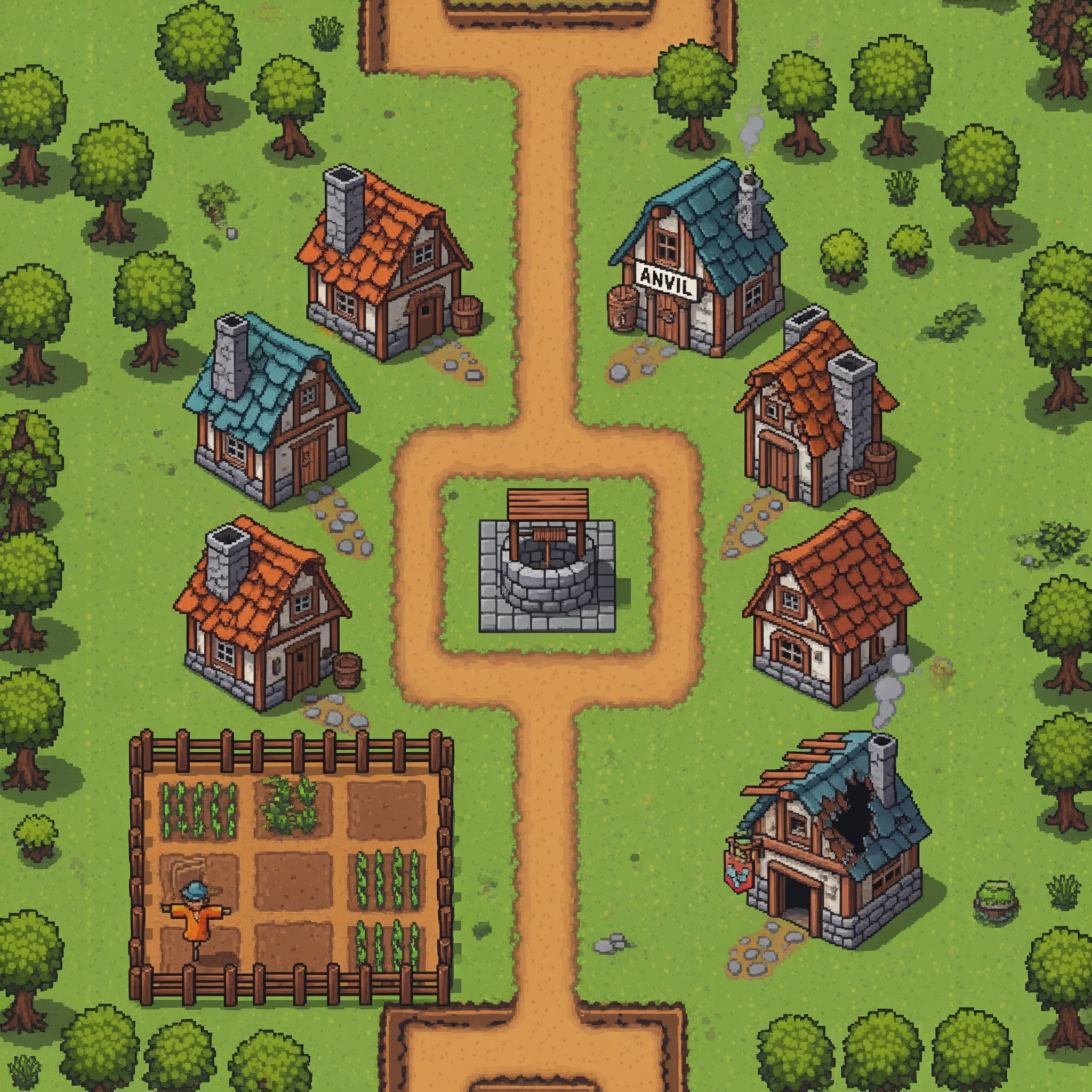 Pixel Art Town Top Down
