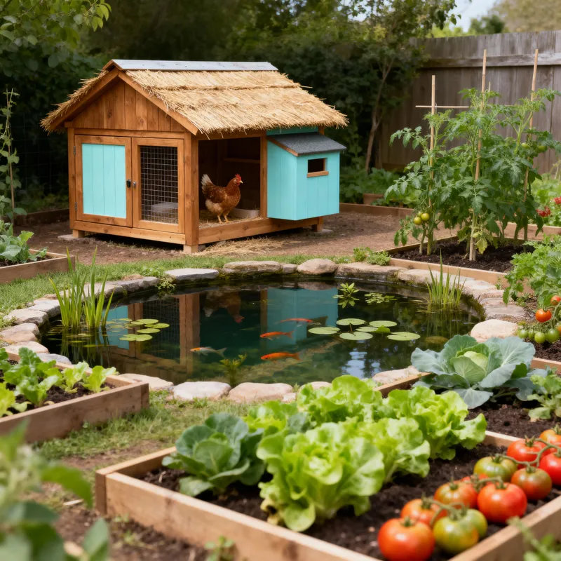 Integrated Chicken Coop with Pond & Vegetable Garden | AI Art Generator ...