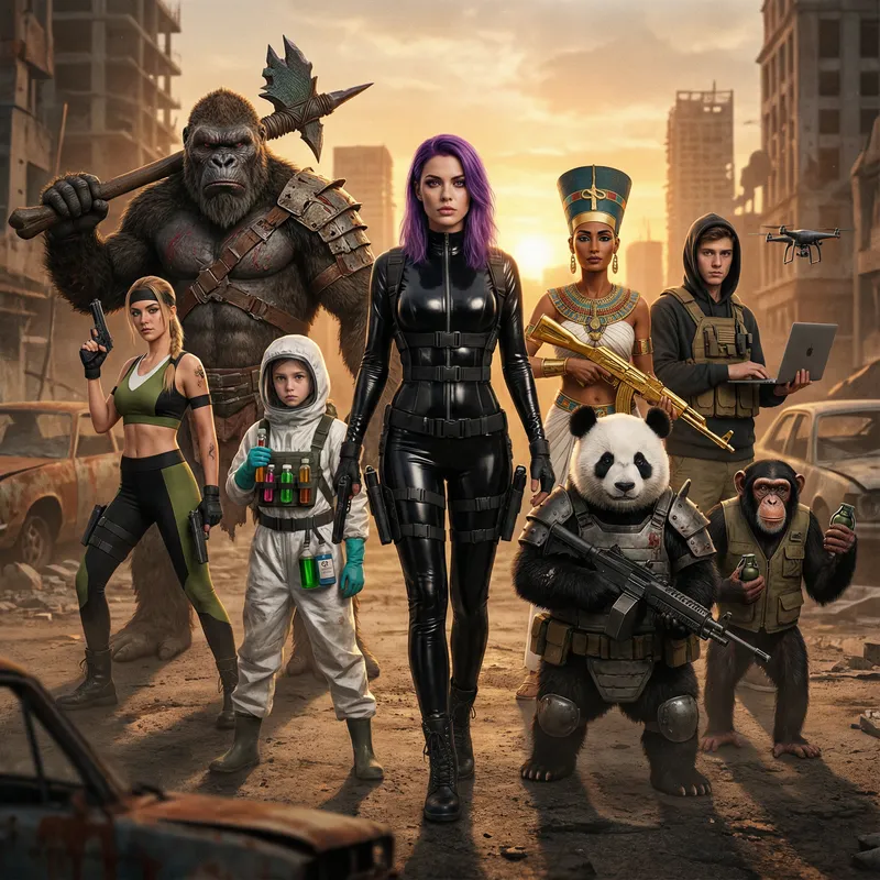 Epic Battle Team of 8 in Post-Apocalyptic Style | AI Art Generator ...