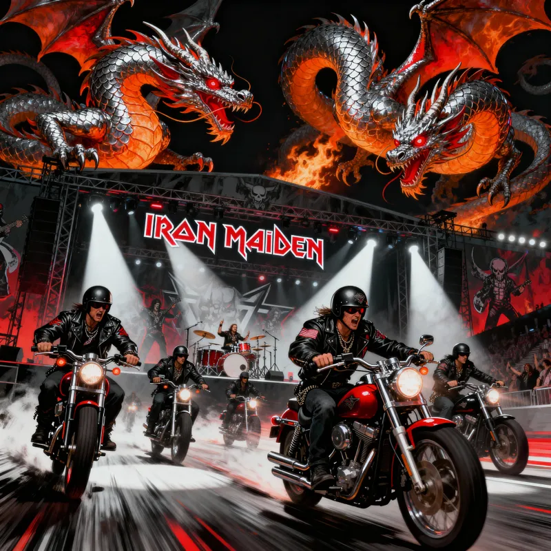 Crazy Bikers and Dragons: Iron Maiden Vibes | AI Art Generator | Easy ...