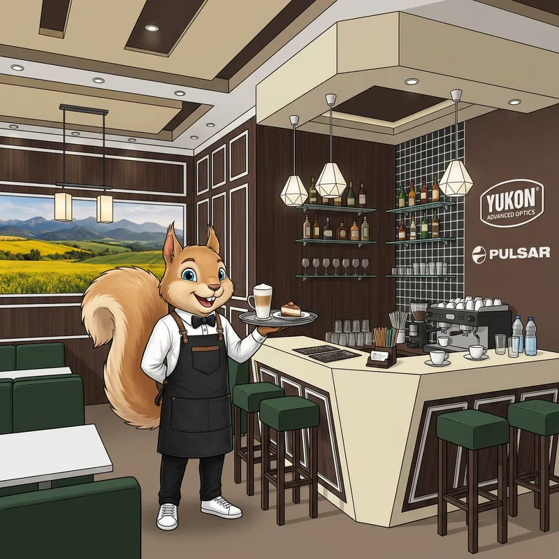 Charming Café with a Smiling Squirrel Barista | AI Art Generator | Easy-Peasy.AI