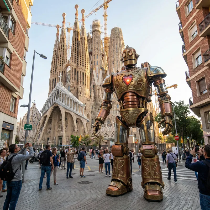Robot in Barcelona: A Unique Sagrada Familia View | AI Art Generator ...