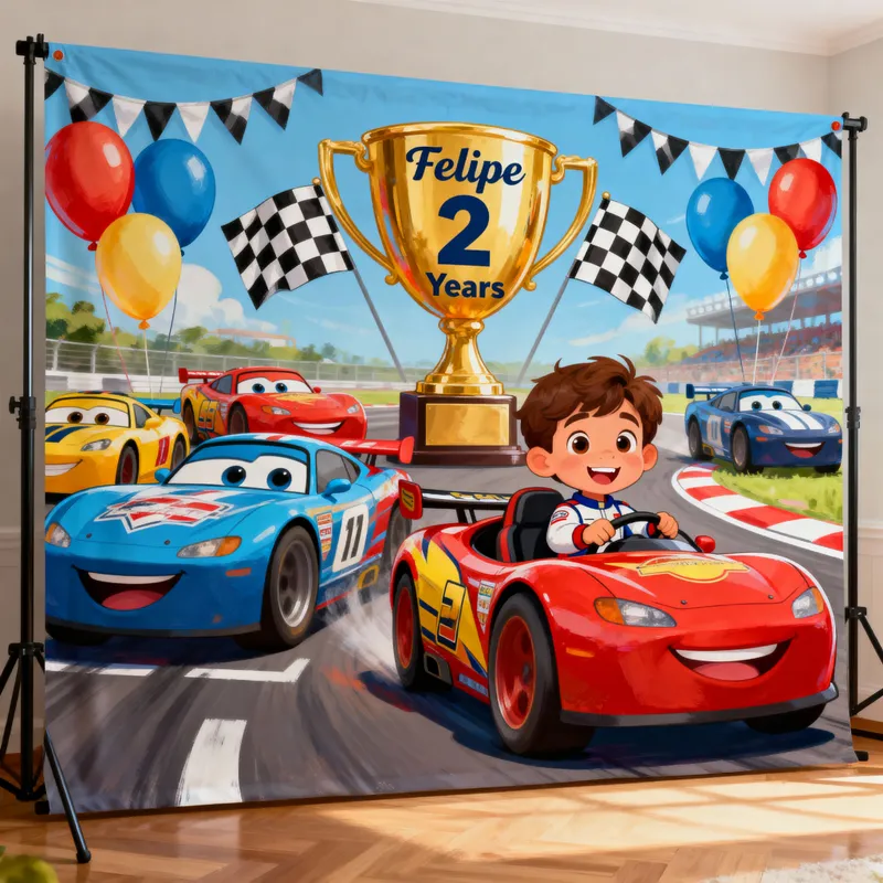 Race Car Themed Birthday Backdrop for Kids | AI Art Generator | Easy ...