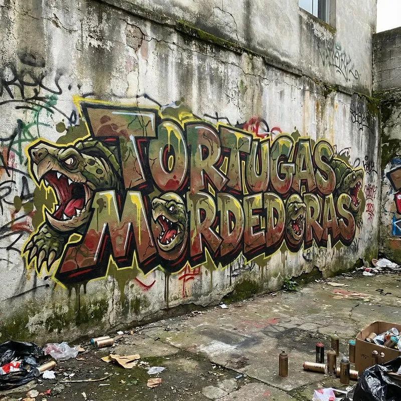 Vibrant Graffiti of Biting Turtles on Wall | AI Art Generator | Easy ...