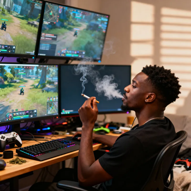 African American Streamer at Multi-Screen Setup | AI Art Generator ...