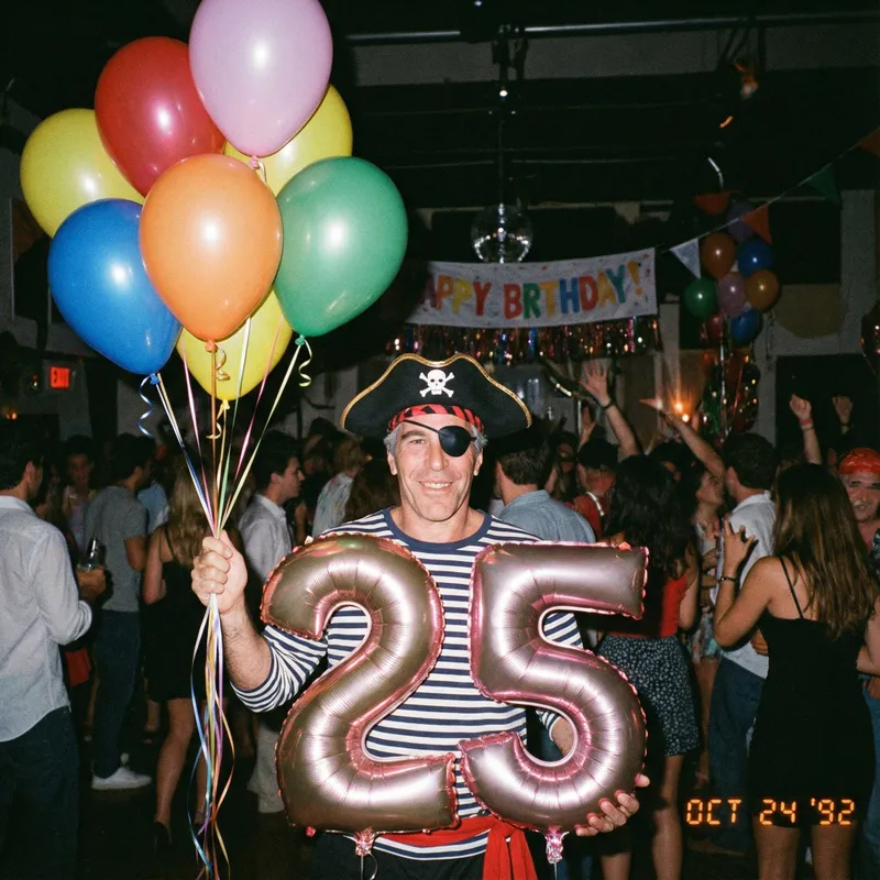 Jeffrey Epstein Pirate Costume with Birthday Balloons | AI Art ...