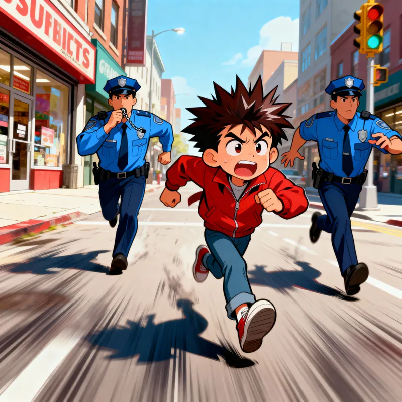 Cartoon Character on the Run from Cops | AI Art Generator | Easy-Peasy.AI