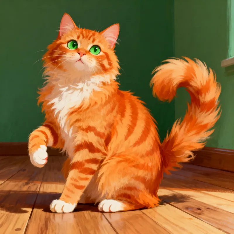 Playful Orange Tabby Cat with Green Eyes | AI Art Generator | Easy-Peasy.AI