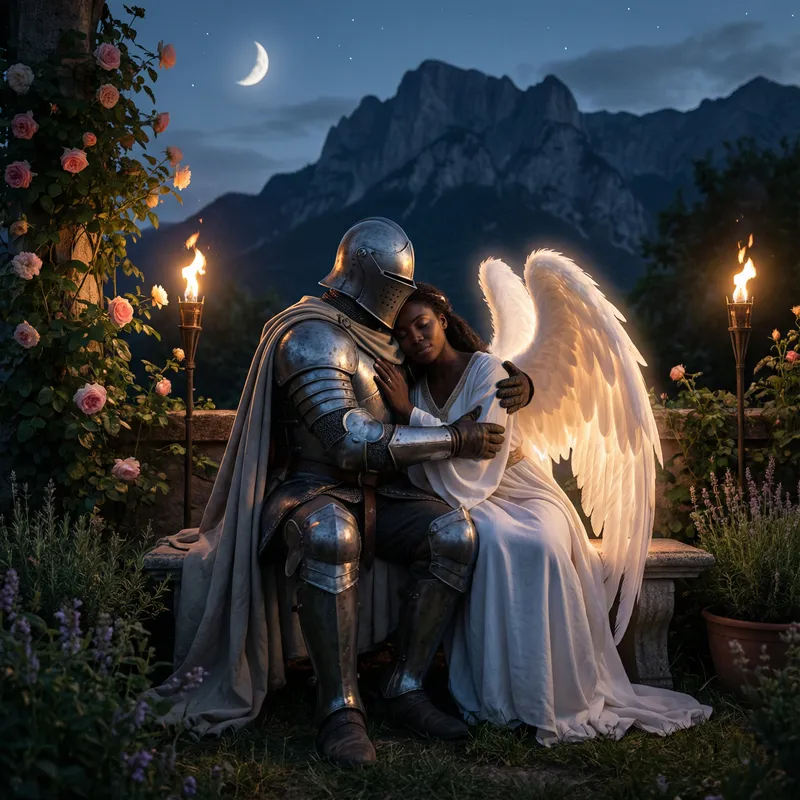 Medieval Knight and Angelic Beauty in a Garden | AI Art Generator ...